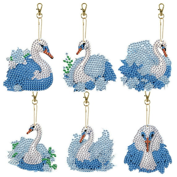 6pcs Diamond Painting Keychain Kit Swan DIY 5D Sparkling Rhinestone ...
