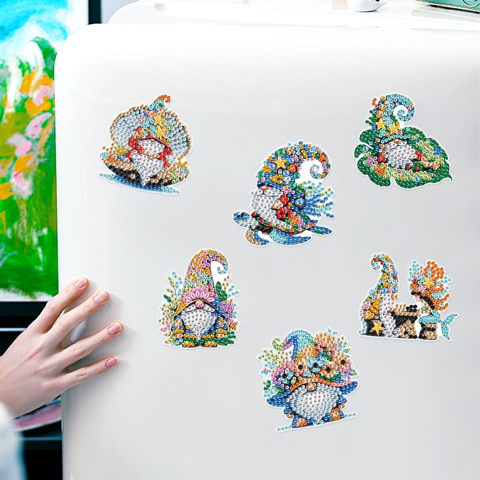 6pcs Diamond Painting Kit Fridge Magnets Gnome DIY Glitter Magnetic ...
