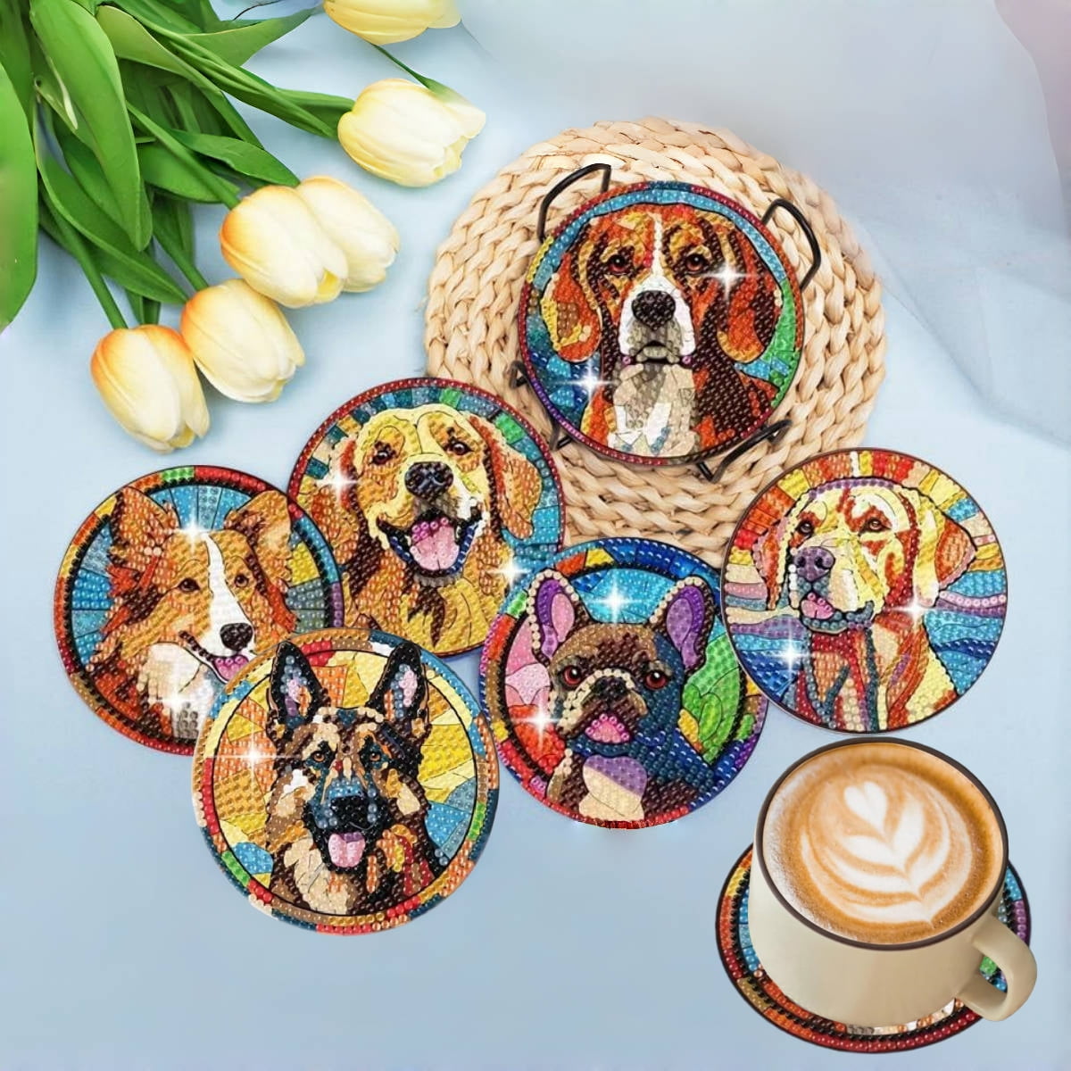 6pcs Dogs DIY Diamond Coasters Art Painting Kits With Holder, Diamond ...