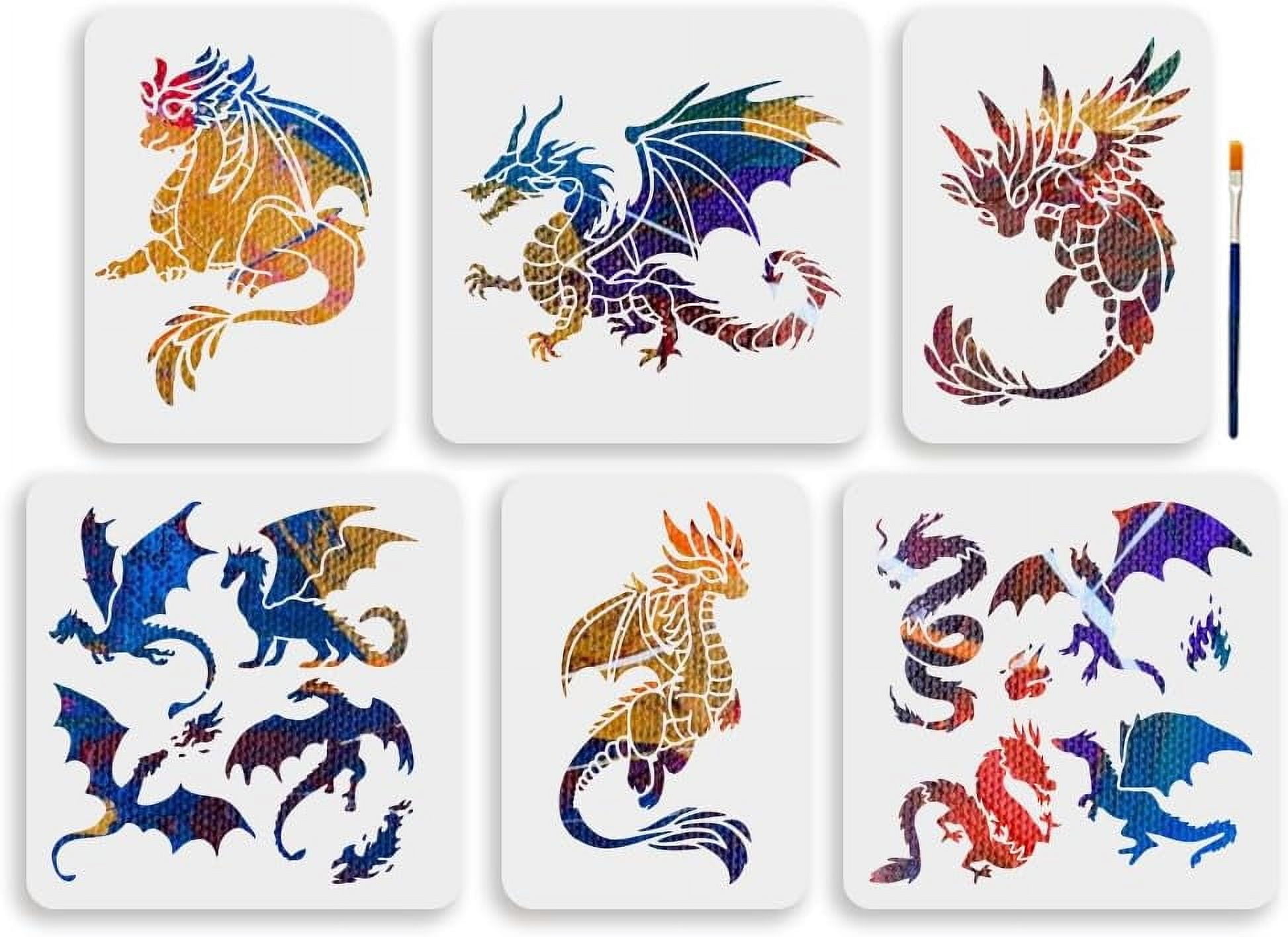 6pcs Dragon Stencils 11.8×11.8/11.7×8.3inch Medieval Dragon Stencil ...