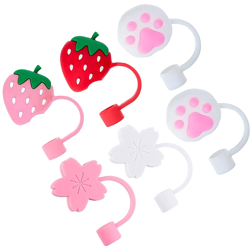 6pcs Drinking Straws Covers Cartoon Straw Caps Decorative Straw Plug ...