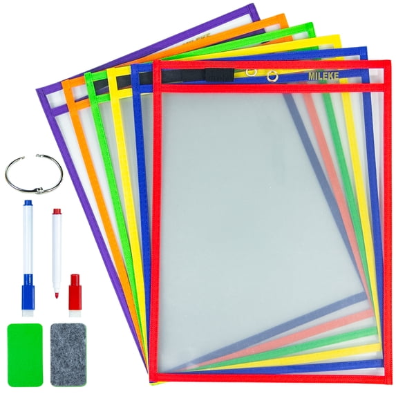 6pcs Dry Erase Pockets, Rewritable A4 Paper Sleeves, Clear Worksheet ...