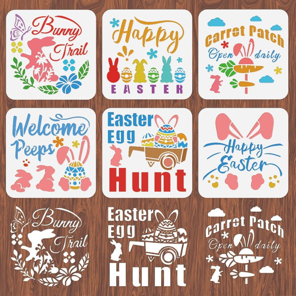 6pcs Easter Stencils Reusable Bunny Stencils for Painting on Wood Easter Egg Stencil Happy ...