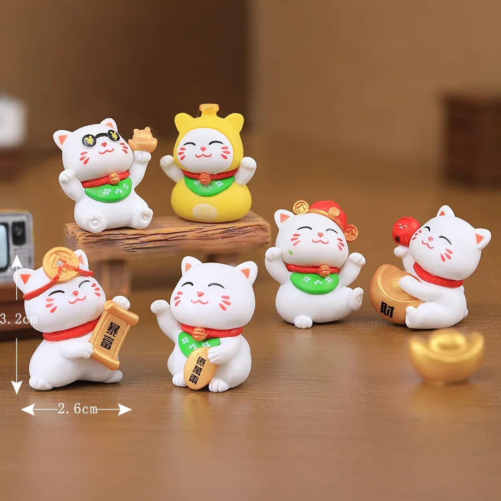 6pcs Figurines Miniature Cute Lucky Cat Micro Landscape Crafts ...