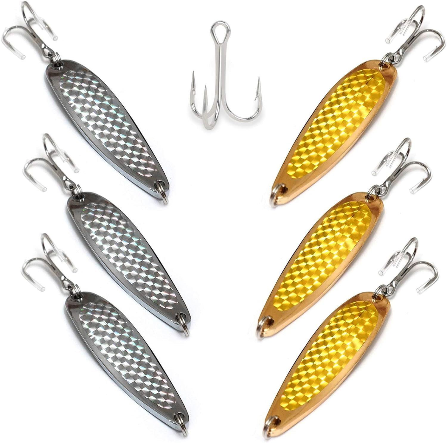 6pcs Fish ! 3oz Gold Silver Laser Tape Spoon jig Metal Chrome Fishing ...