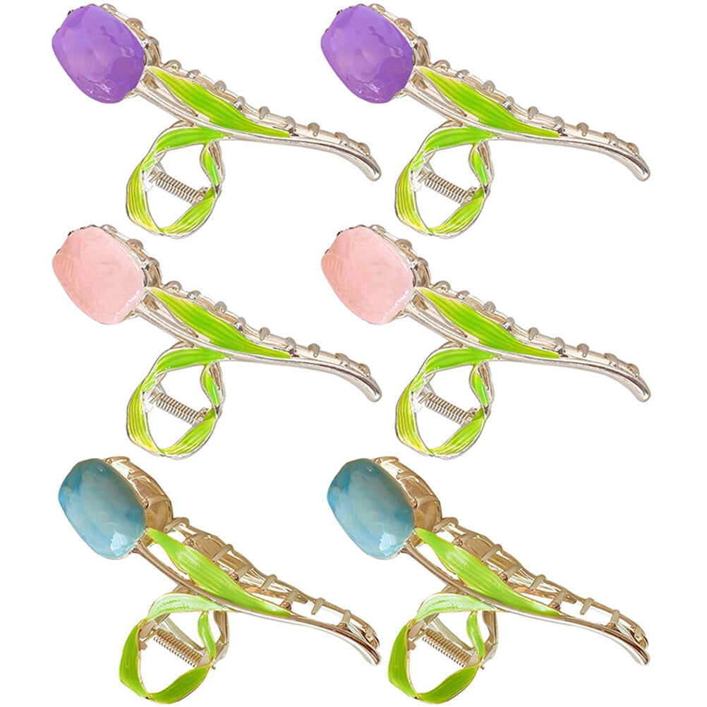 6pcs Flower Large Hair Claw Clips Metal Clamps Tulip Flower Claw Clips ...
