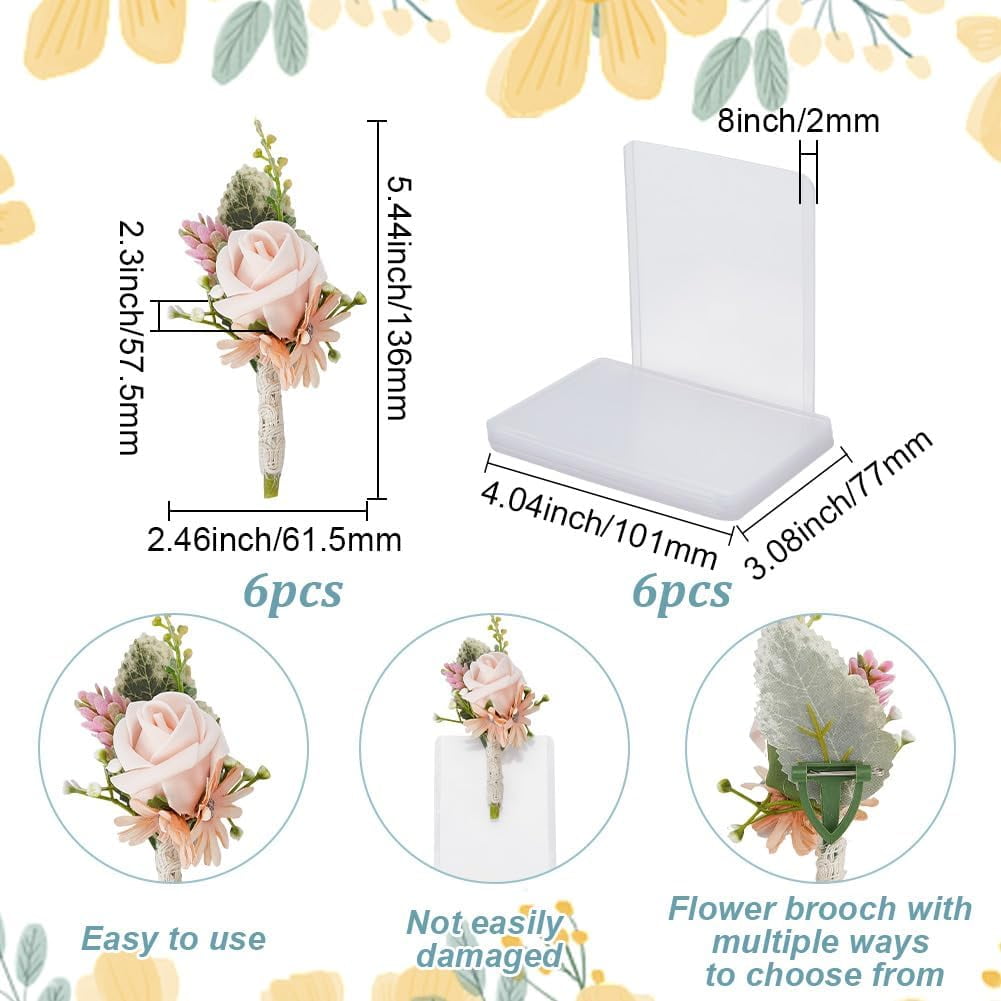 6pcs Flower Wedding Boutonniere Rose Pocket Corsage for Men with 6 ...