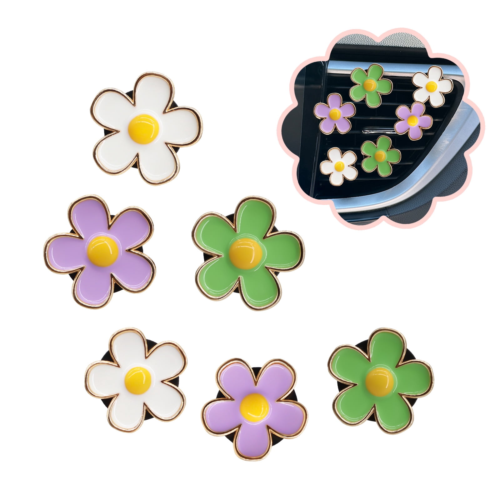 6pcs Flowers Car Decor,Cute Car Air Freshener Vent Clips,White Green ...