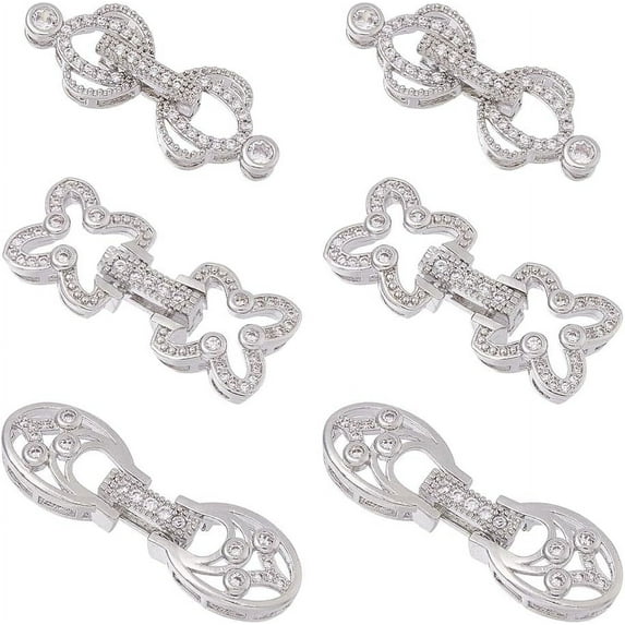 6pcs Fold Over Jewelry Clasps 3 Styles Cubic Zirconia Necklace Enhancer ...