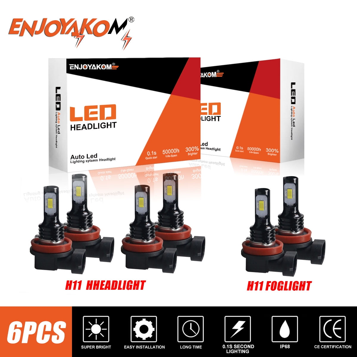 6pcs For Toyota Tacoma 2016-2020 H11 LED Headlight Bulbs High Low Beam Fog Light Bulbs 6000K ...