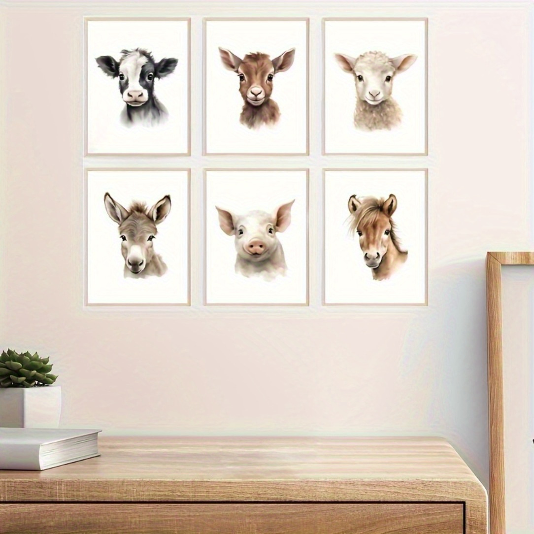 6pcs Frameless Adorable Farm Animal Highquality PosterPrints Wall Art ...