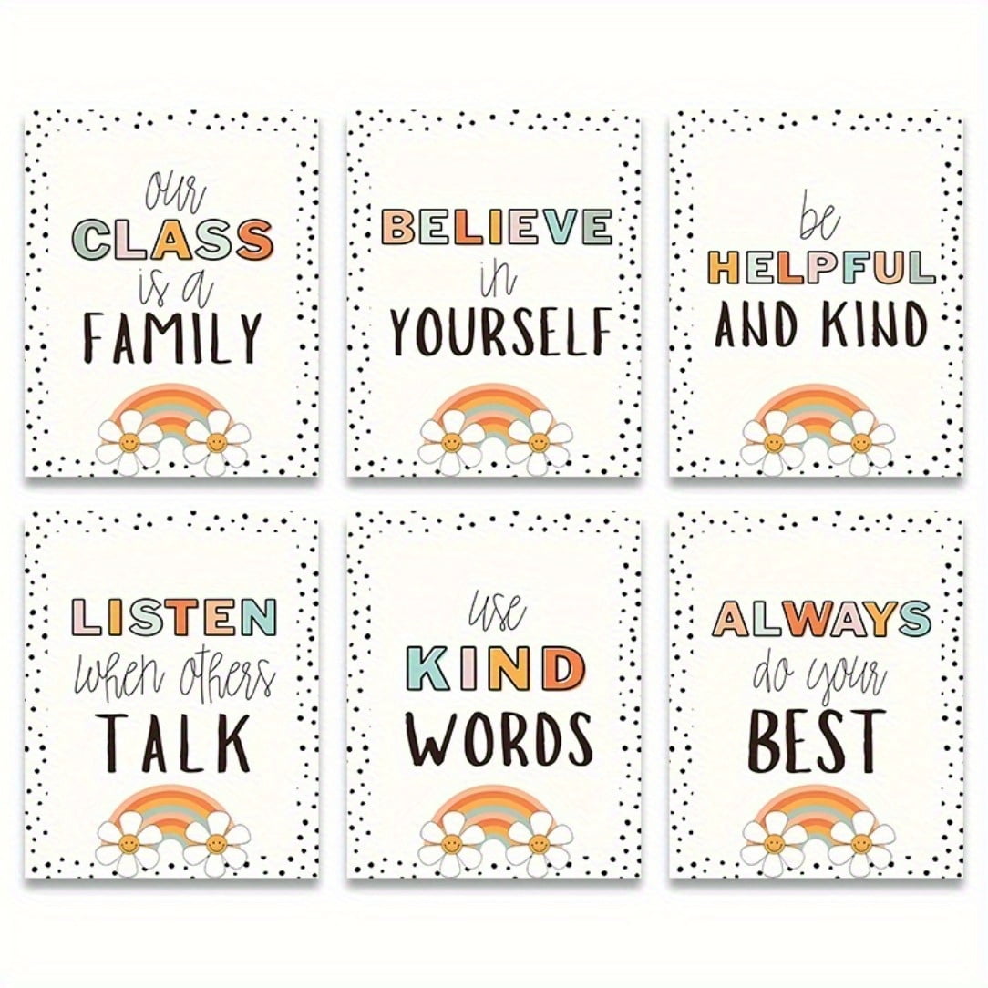 6pcs Frameless Boho Classroom Rules Poster - Laminated, Class Rules ...