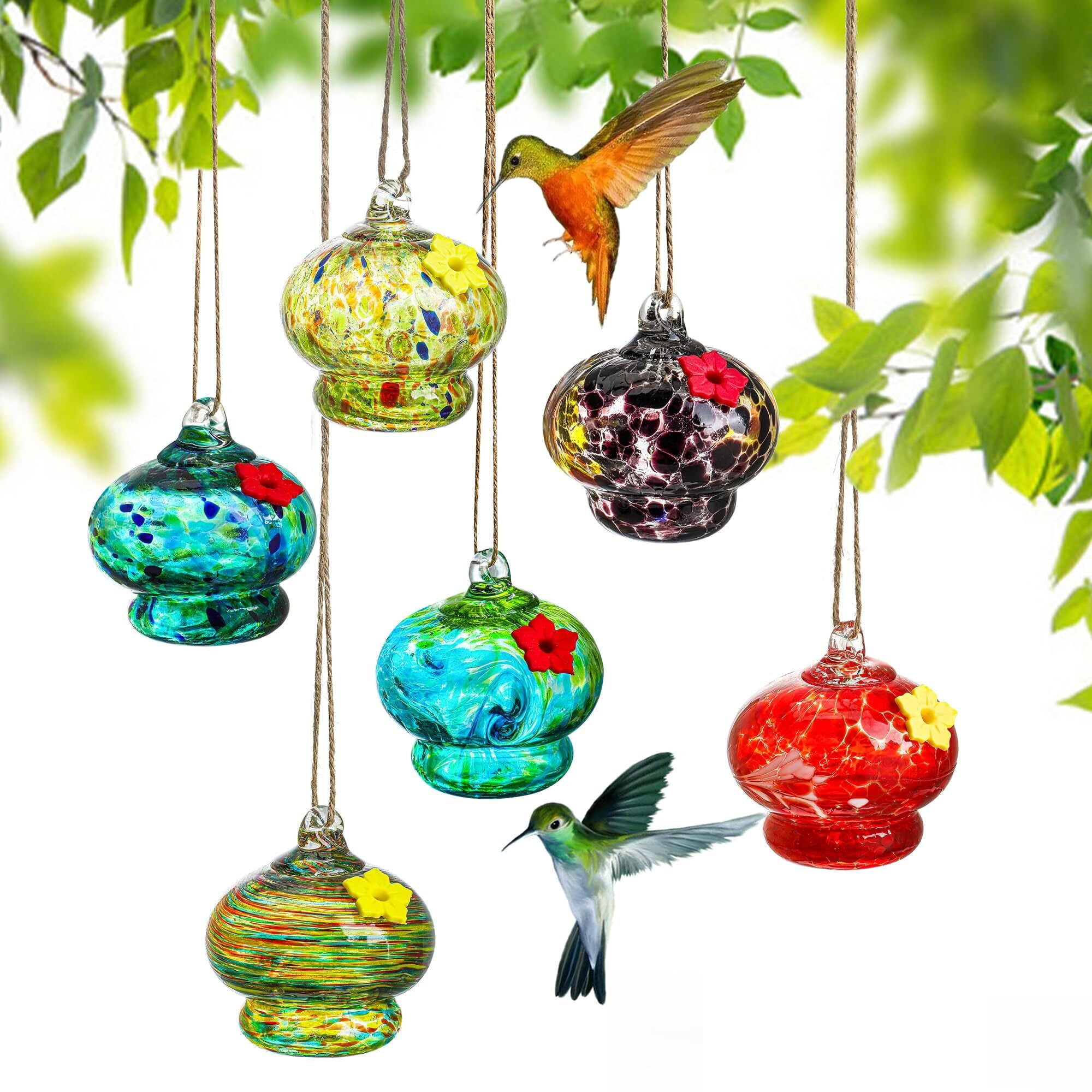 6pcs Glass Blown Window Hummingbird Feeders, Hand Blown Glass ...