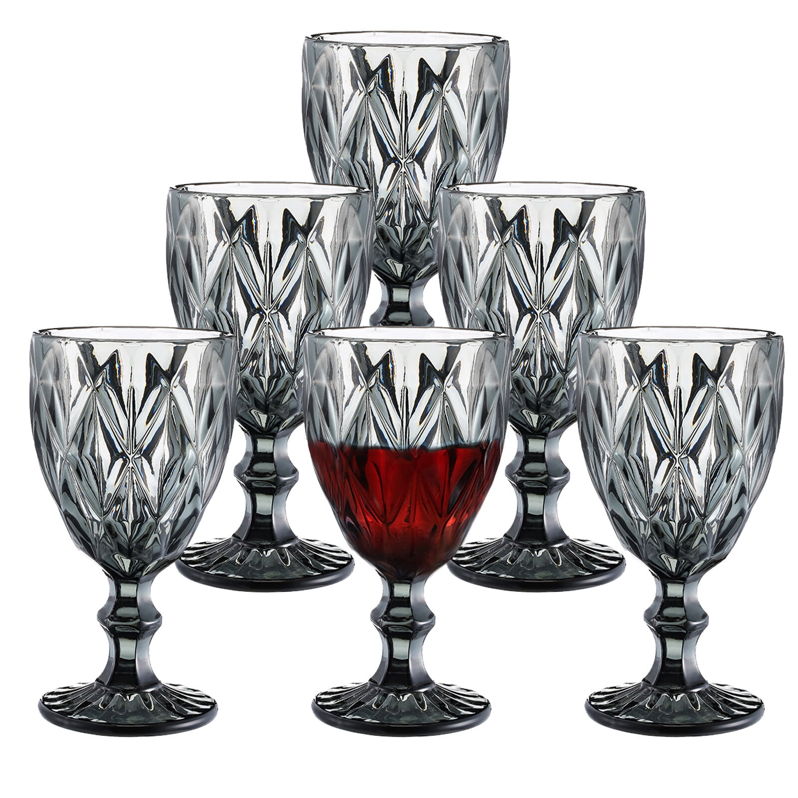 6pcs Glass Goblet Embossed Retro Vintage Glassware Glass Goblet Wine ...