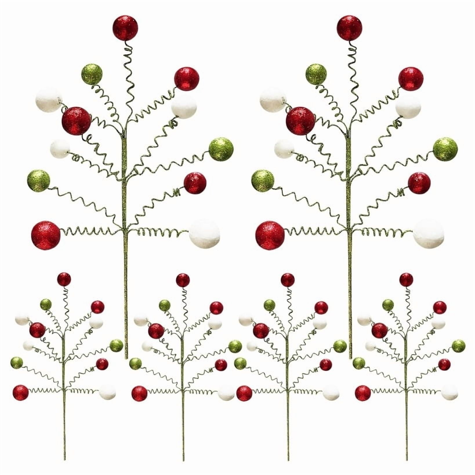 6pcs Glittery Red & Green Curly Wire Christmas Tree Branches ...