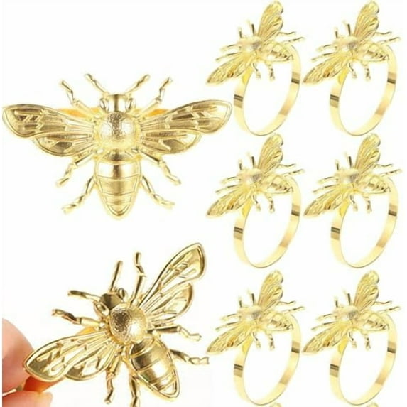 6pcs Gold Bee Napkin Rings Dinner Table Setting Metal Easter Napkin ...