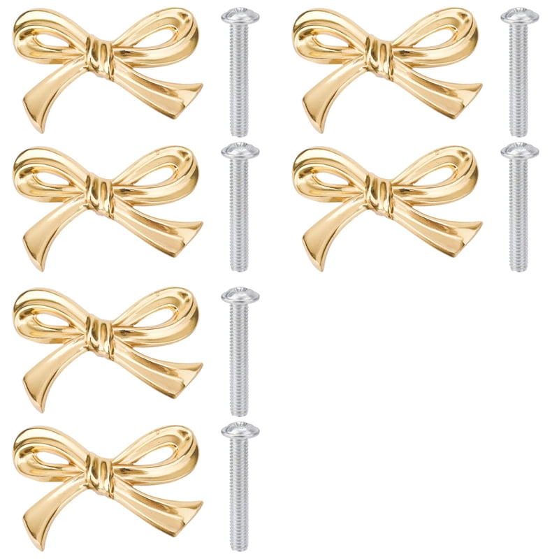 6pcs Gold Brass Bow Dresser Knobs, Vintage Bow Shape Drawer Pull ...