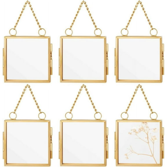 6pcs Gold Mini Glass Hanging Frame 2.7x2.7x0.3 Inch Gold Metal Picture ...