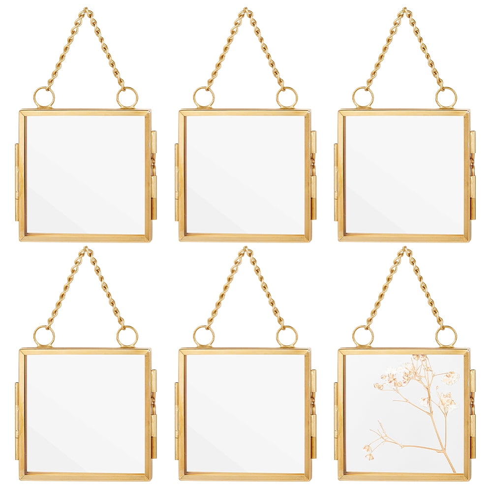6pcs Gold Mini Glass Hanging Frame 2.7x2.7x0.3 Inch Gold Metal Picture ...
