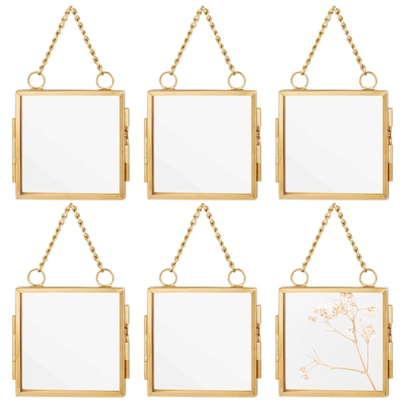 6pcs Gold Mini Glass Hanging Frame 2.7x2.7x0.3 Inch Gold Metal Picture ...