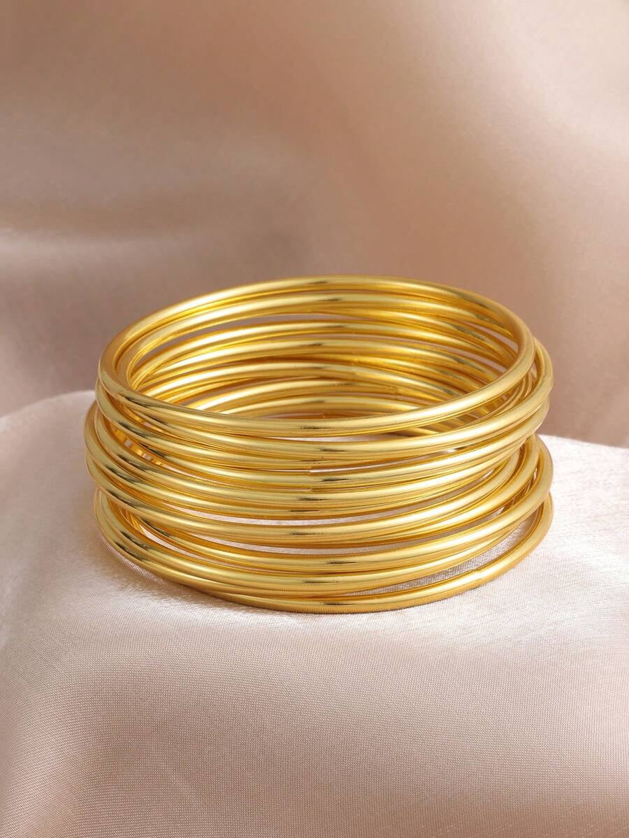 6pcs Gold-Tone Stackable Bangle Bracelets, Minimalist Vintage Style ...