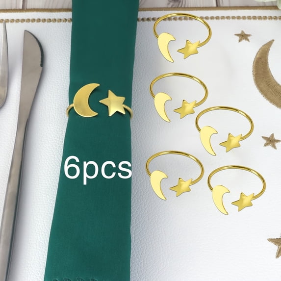 6pcs Golden Star and Moon Napkin Rings - Elegant Party Table Decoration ...