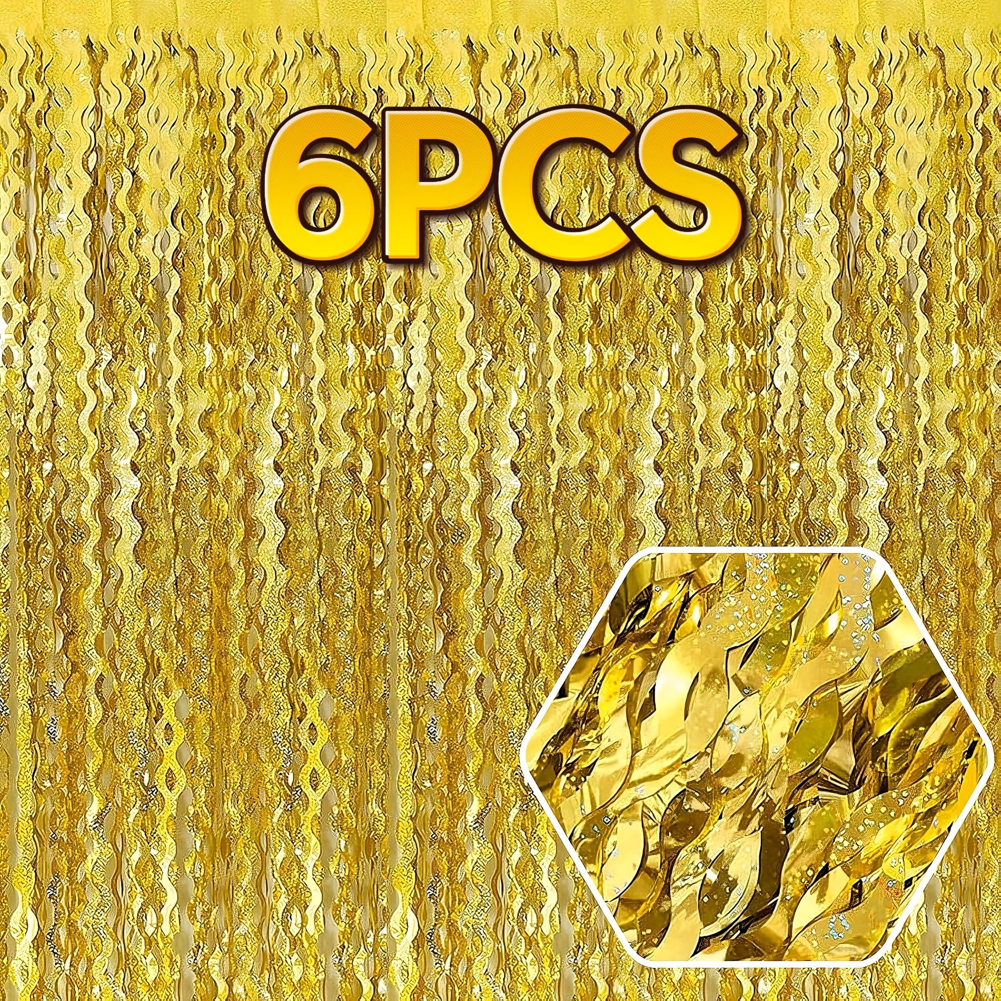 6pcs Golden Wave Foil Fringe Streamer Backdrop - 39x78 Inch Metallic ...