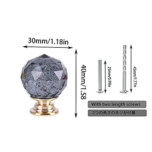 6pcs Gray Crystal Knobs Cupboard Round Pull Handles for Drawer Cabinet ...