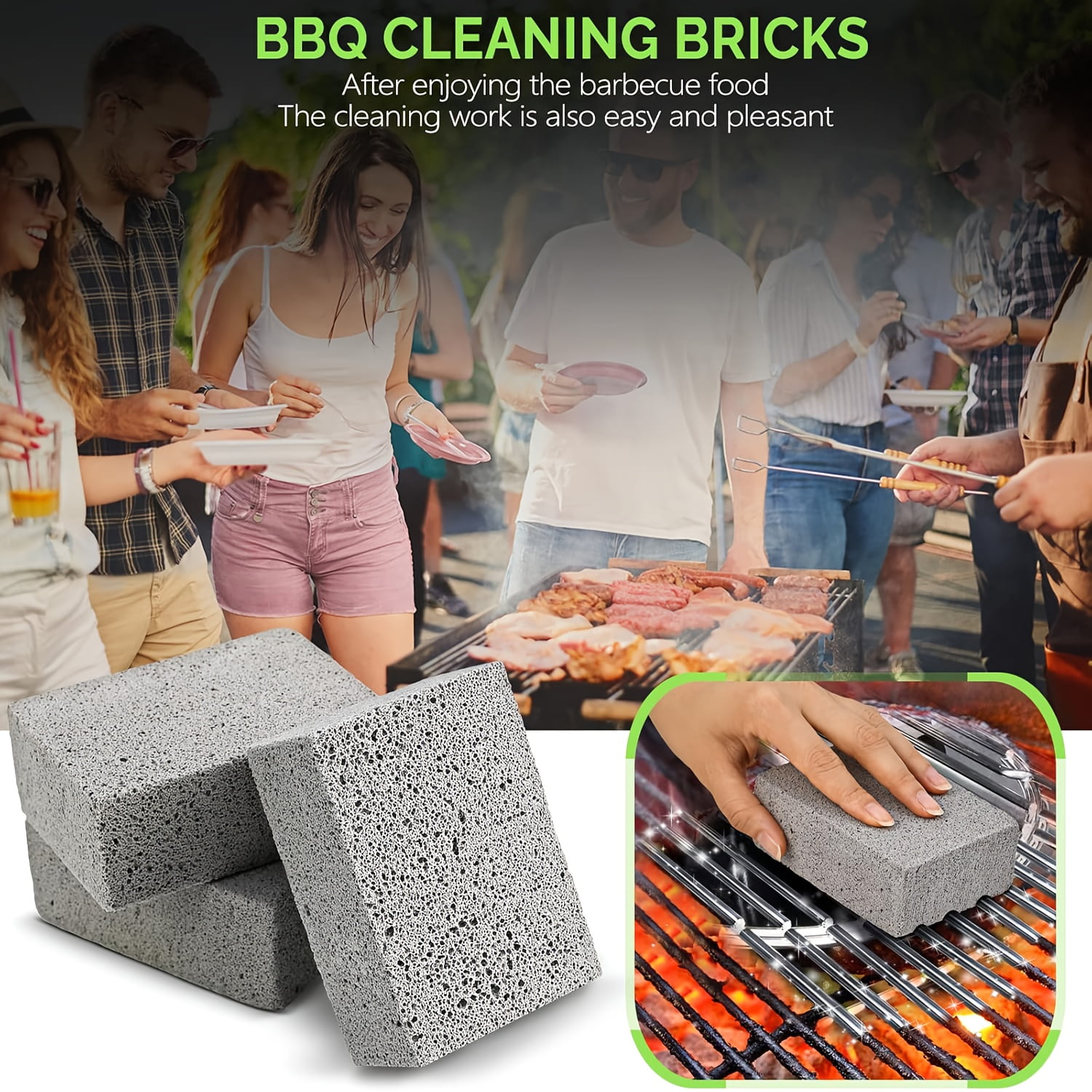 6pcs Grill Cleaning Bricks & Pumice Stones + SS Grill Brush w/Scraper ...