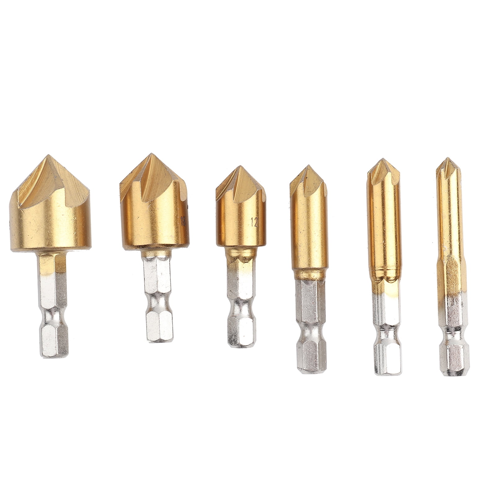 6pcs HSS Chamfer Countersink 1/4" Hex Shank 90 Degree Wood Chamfering ...
