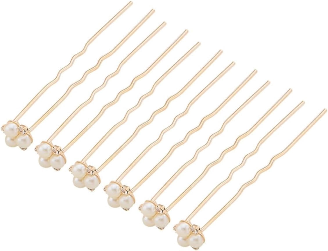 6pcs Hair Chopsticks Updo U-shaped Decorative Pearl Crystal Hair ...