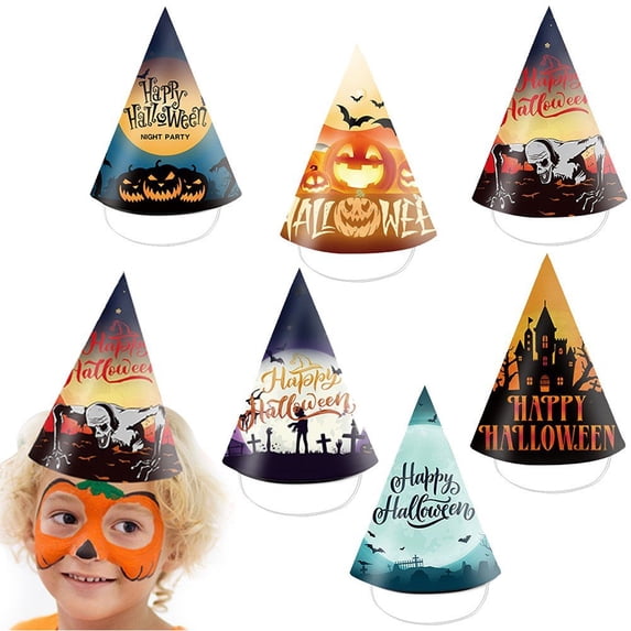 6pcs Halloween Tricorn Hats Halloween Paper Hat Crown Party Dress Up ...