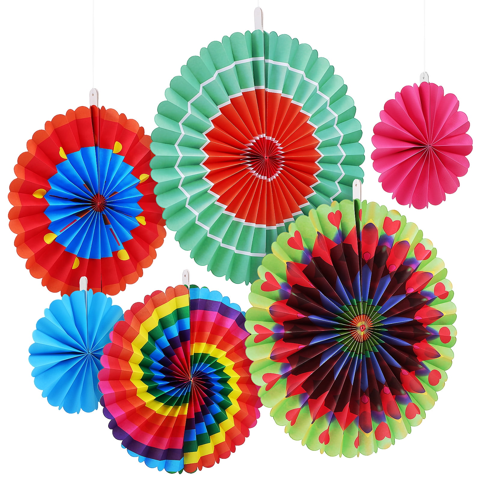 6pcs Hanging Paper Fans Folding Fans Colorful Paper Decorations for ...