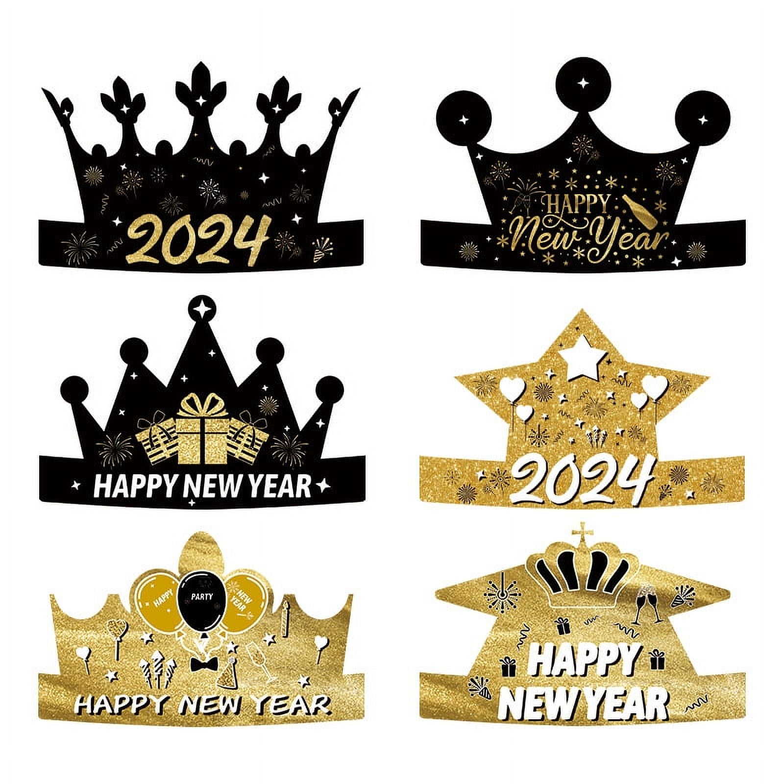 6pcs Happy New Year Party Crown Hats Adjustable New Year Crown Caps New ...