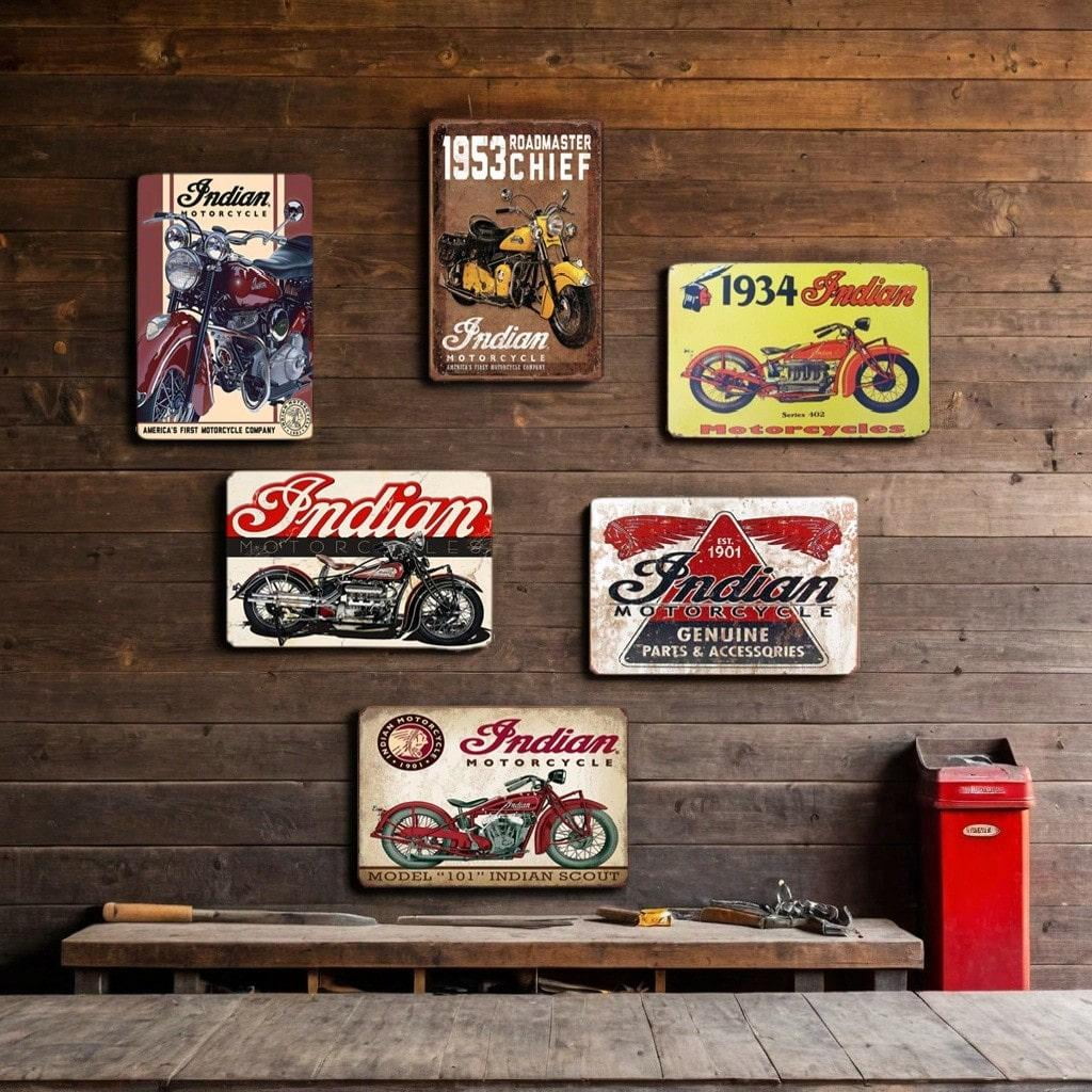 6pcs Indian Motorcycle Vintage Metal Signs - Retro Tin Wall Art for ...