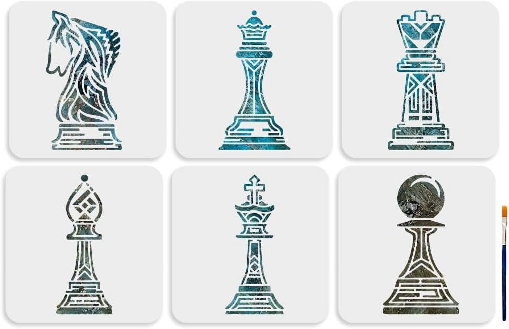 6pcs International Chess Stencils 8×8inch Chess Pieces Stencil with ...