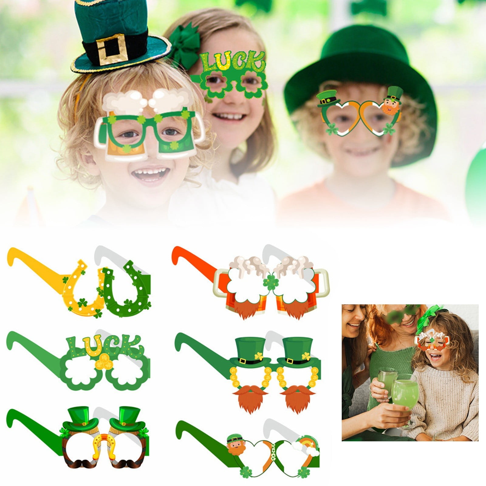 6pcs Irish Holiday Decoration Photography Props Paper Glasses Festival ...