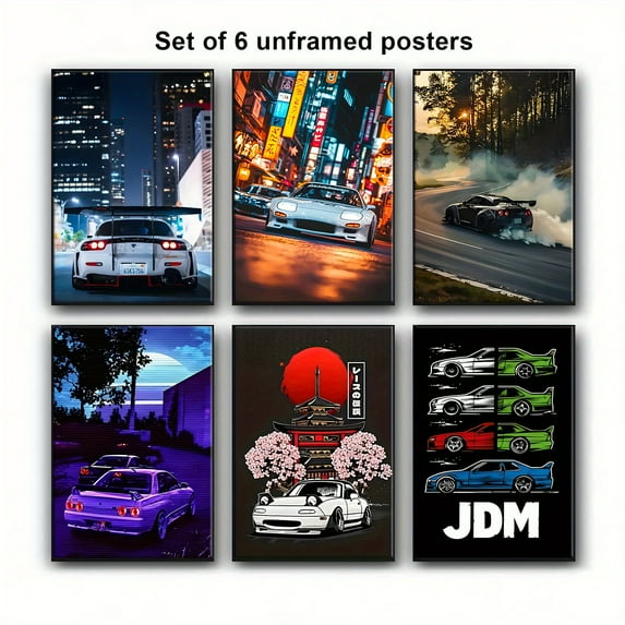6pcs JDM Car Posters - Unframed Anime Wall Art, Classic & Retro Style ...
