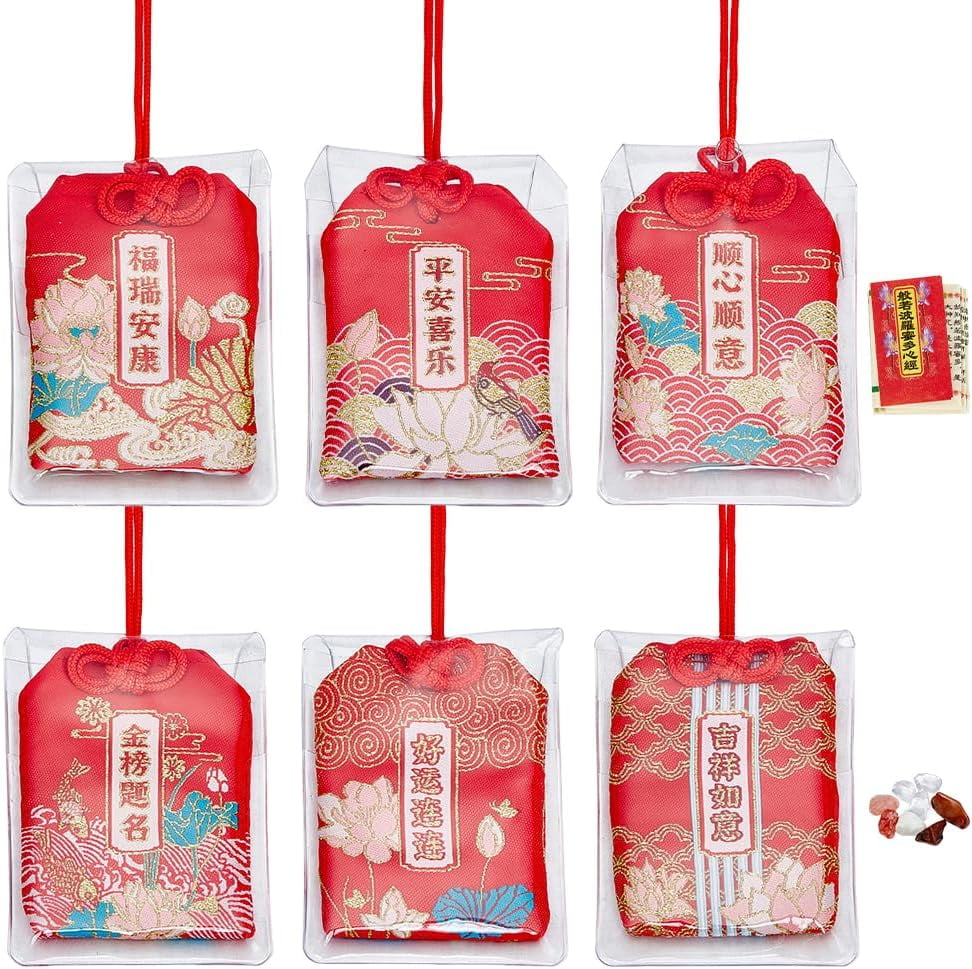 6pcs Japanese Omamori Amulets Good Luck Hanging Ornament Red Blessing ...