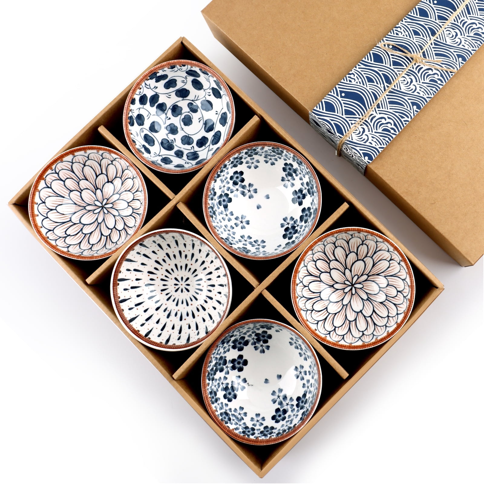 6pcs Japanese Style Ceramic Bowls Set - 10oz Hexagonal Basket Weave ...