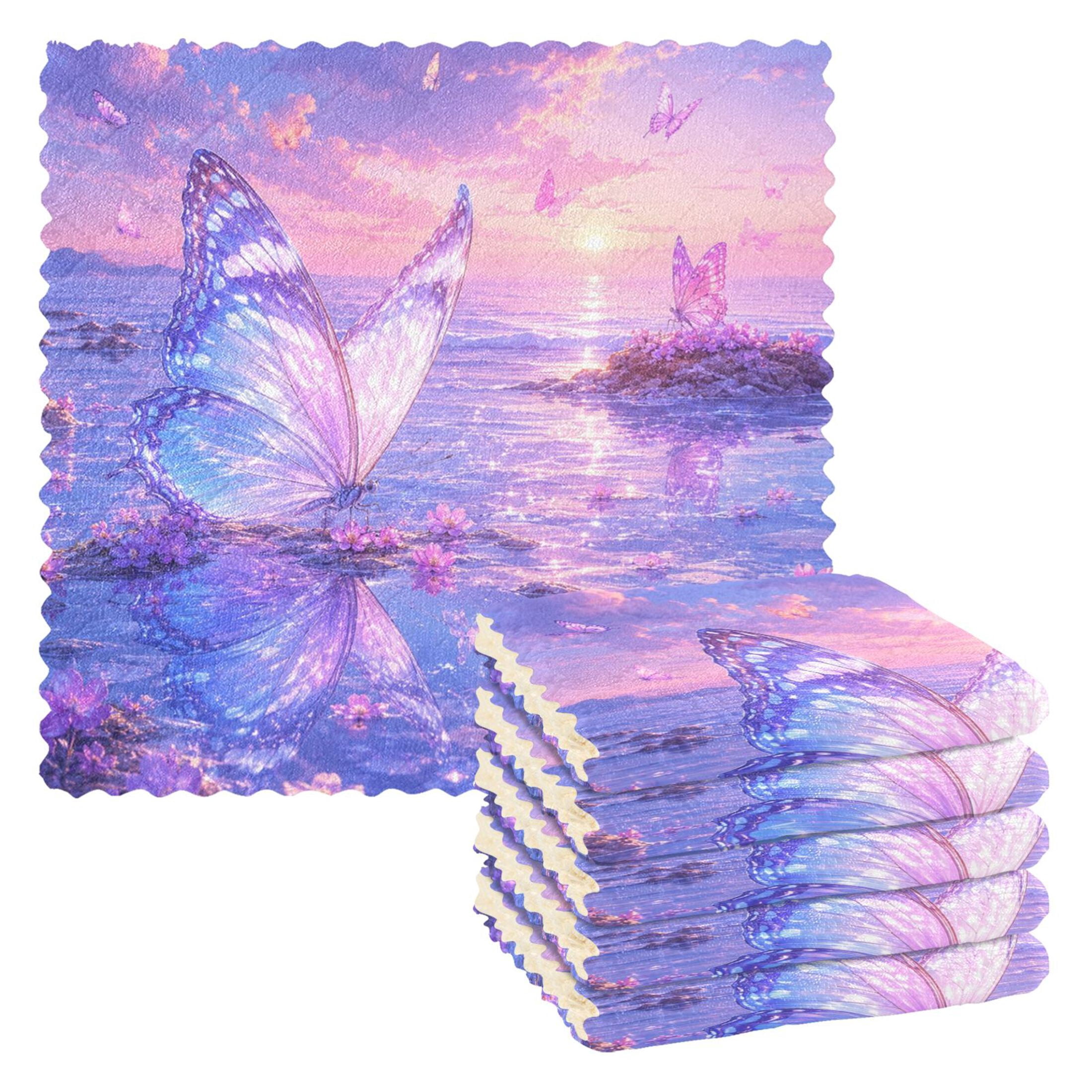 6pcs Kitchen Dish Towels Absorbent Polyester Fleece Reusable Cleaning ...