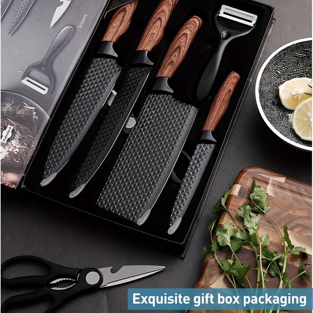 6pcs Kitchen Knife Set-Chef Knife, Slicing Knife, Scraper, Scissors ...