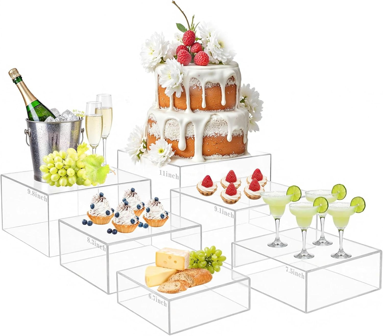 6pcs Large Buffet Risers And Display Stands(7"-11" Set), Acrylic Food ...