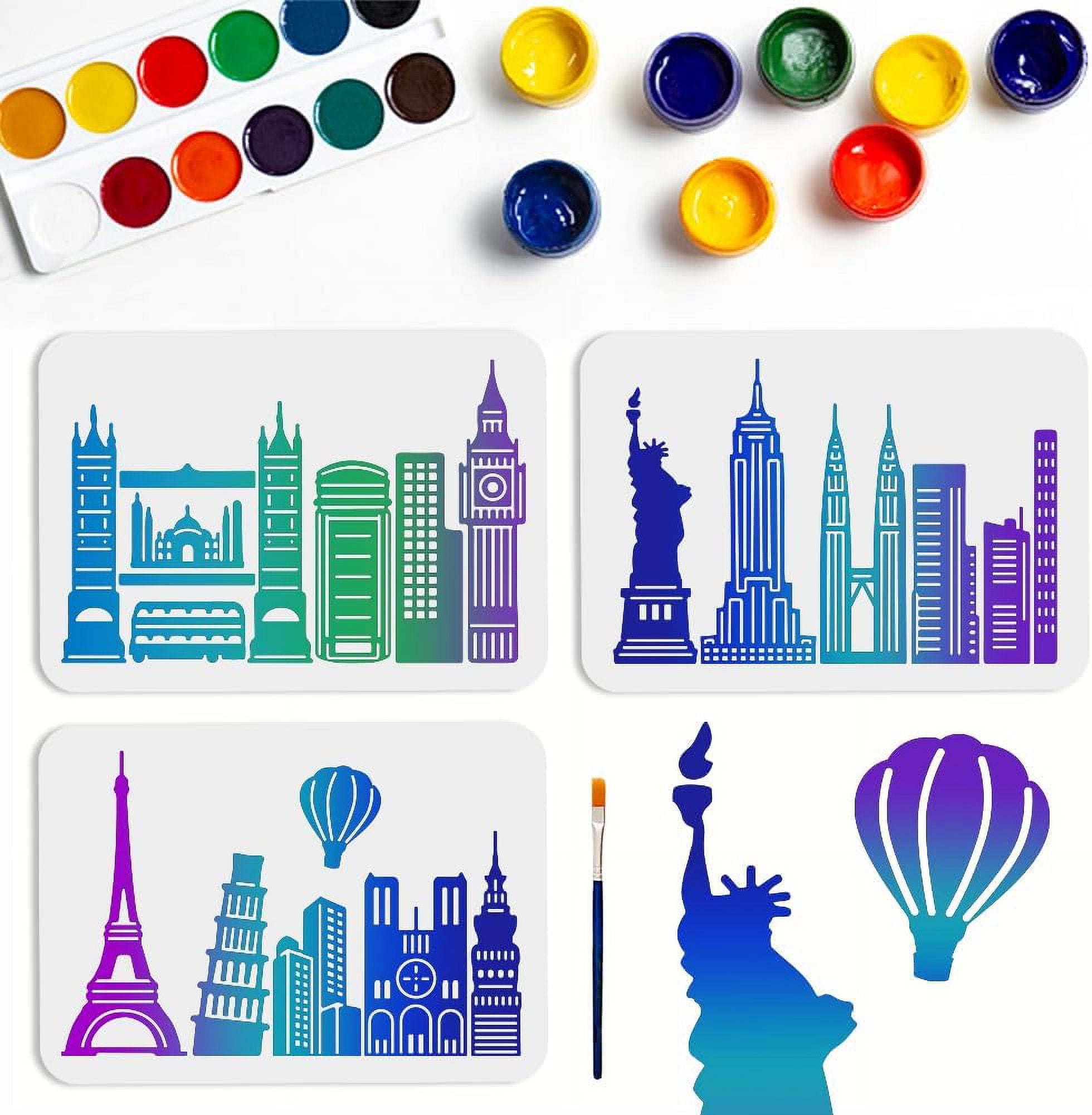6pcs Layered City Buildings Stencil 8.3×11.7inch Large City Landmark ...