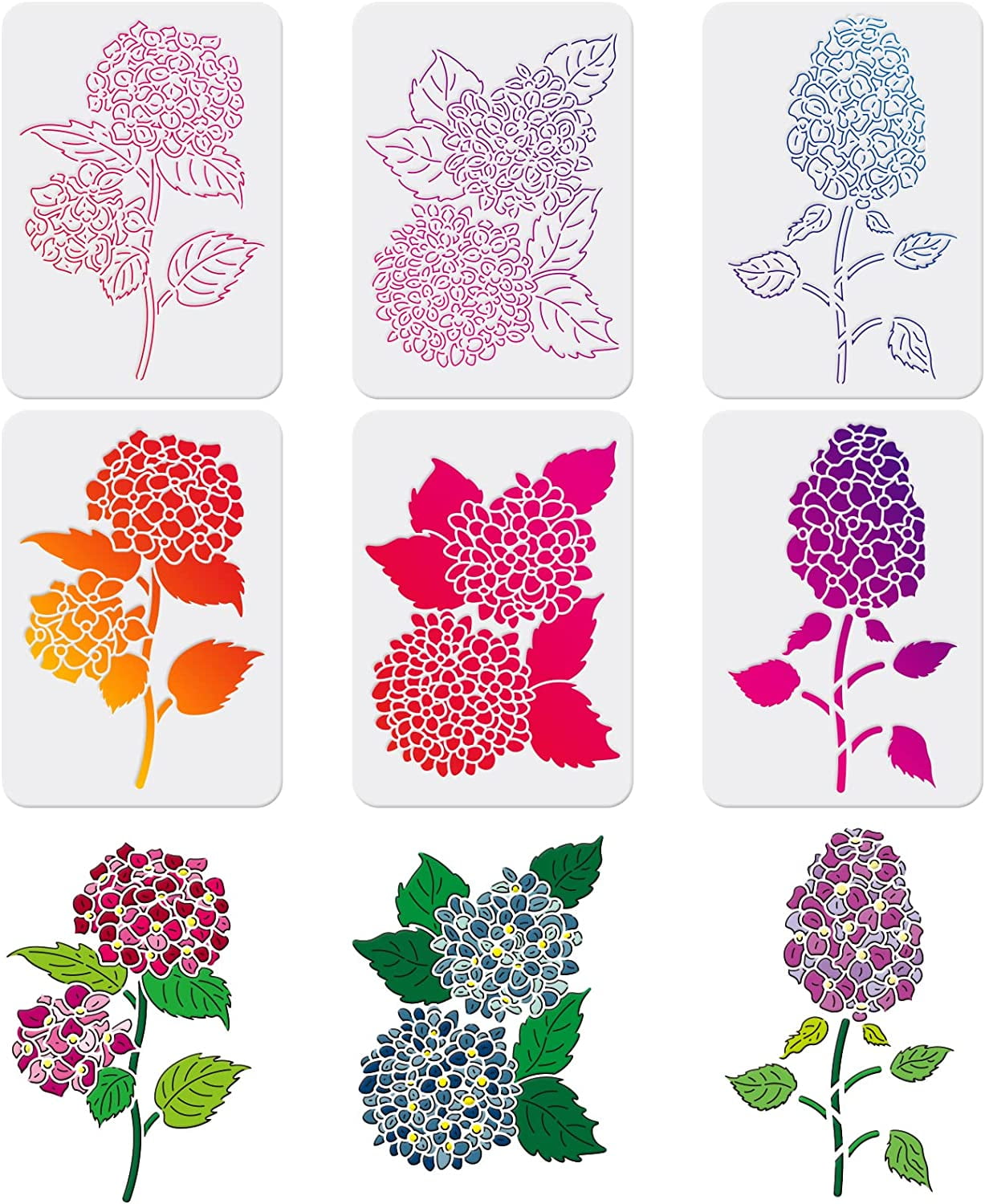 6pcs Layered Hydrangea Stencils, 11.7x8.3 inch Hydrangea Stencil ...