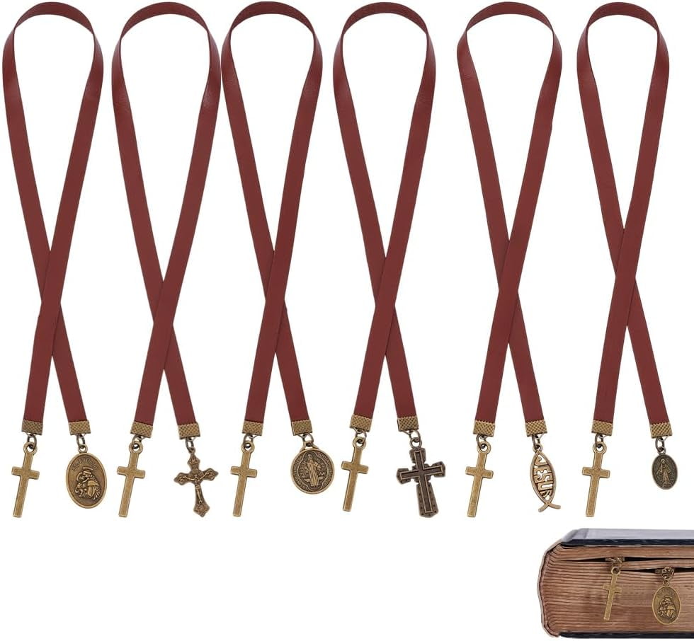 6pcs Leather Bookmark Bookmarks Bible Leather Bookmarks Christian Saint ...