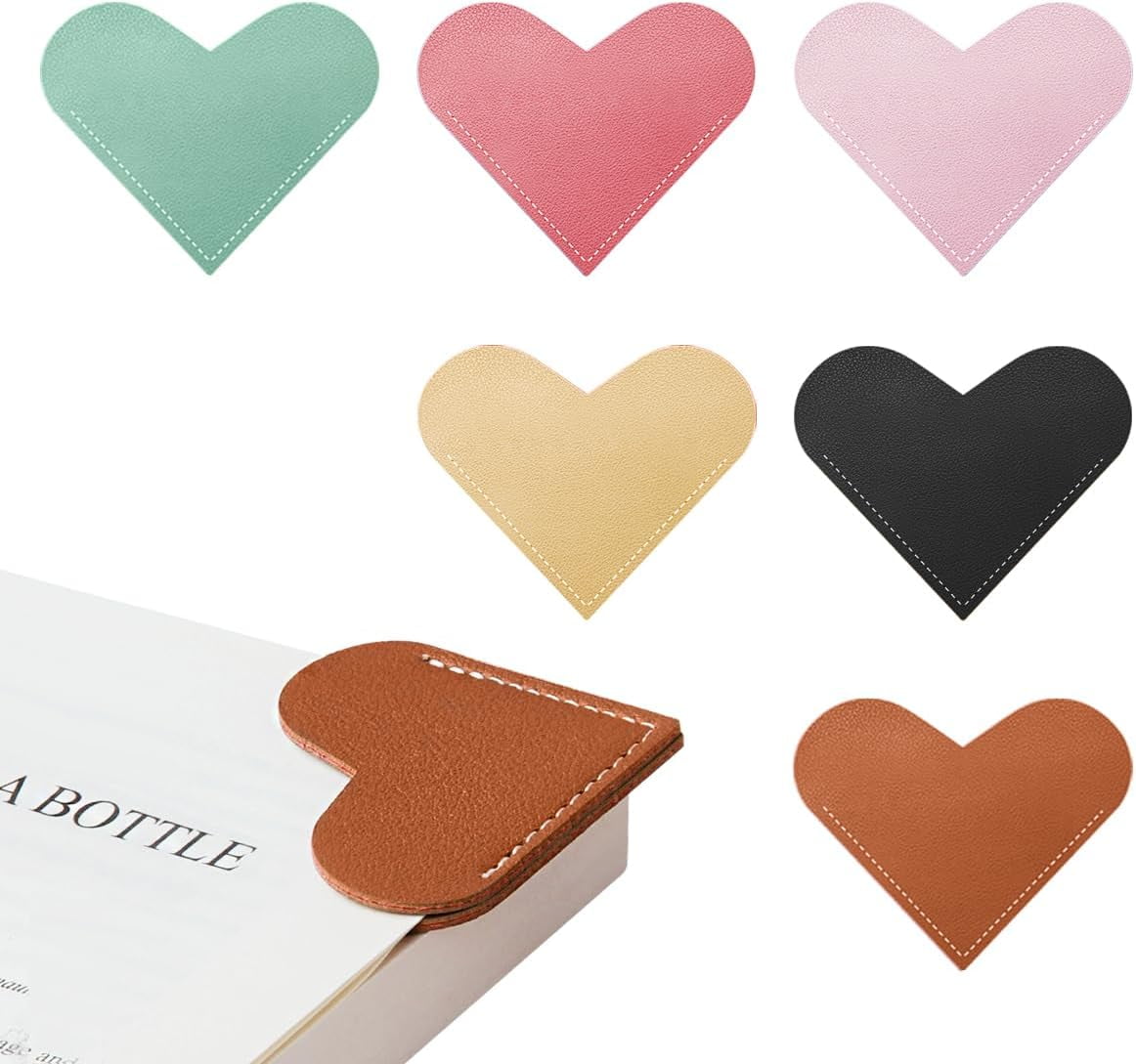 6pcs Leather Heart Bookmarks for Reading Women, Cute Corner Page Book ...