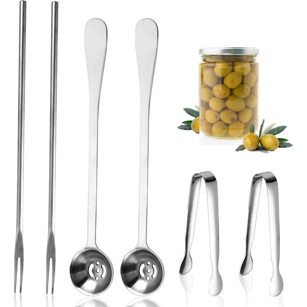 6pcs Long Handle Pickle Fork Olive Spoon with Drain Hole Strainer ...