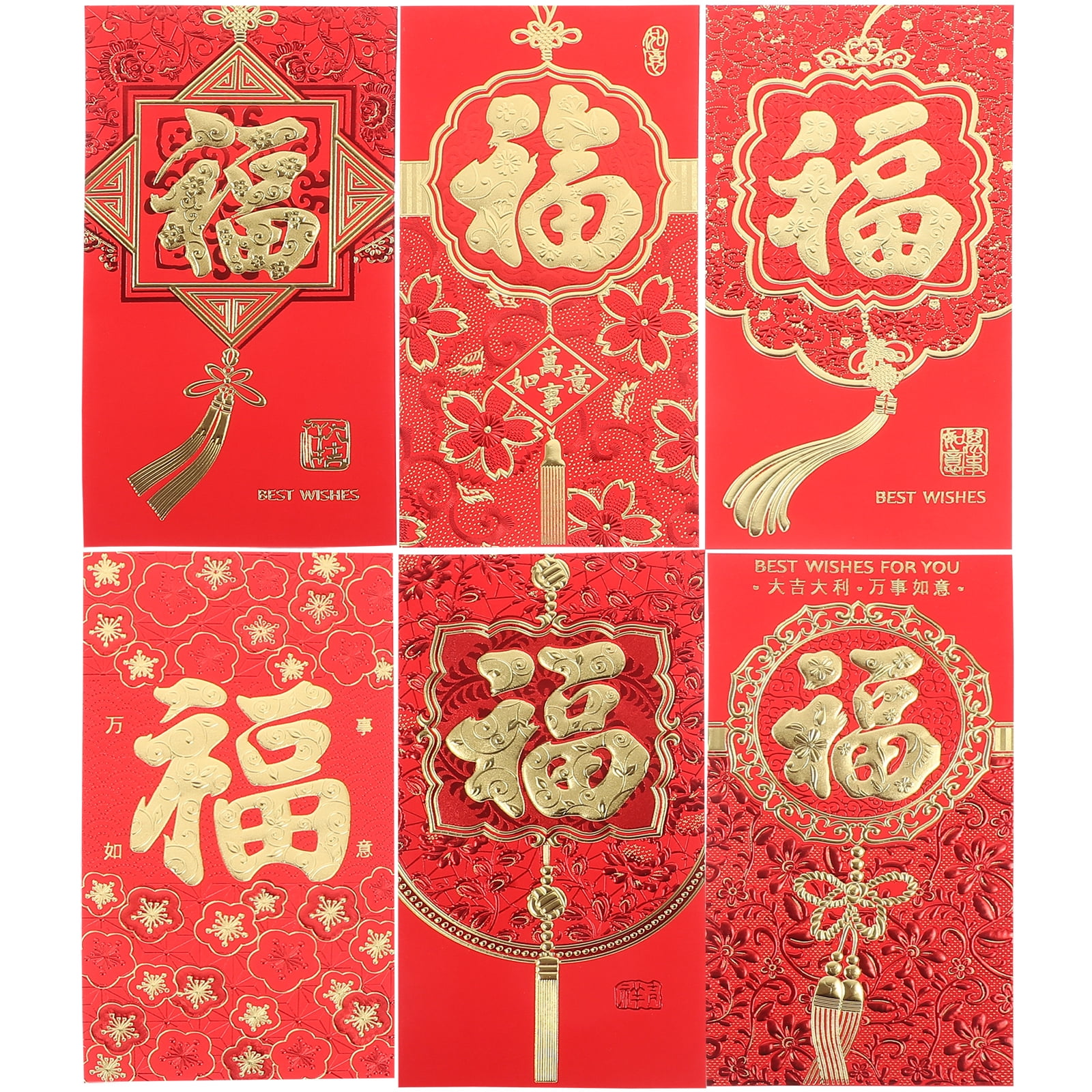 6pcs Luxurious Chinese New Year Red Envelopes Chinese Red Pockets Hong ...