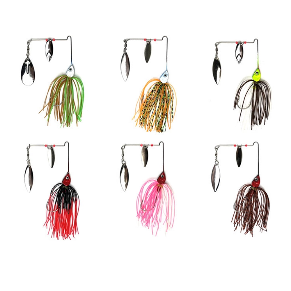 6pcs Metal 14g Jig spinner Wire Bait Bass Pike Fishing Lure Skirts ...